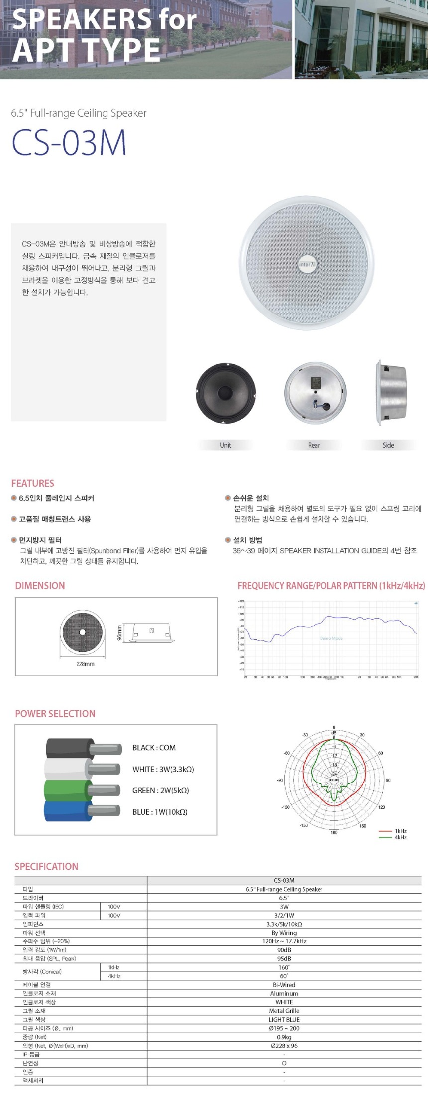 CS-03M 인터엠 실링 스피커 3W, 200파이 타공, 알루미늄 커버